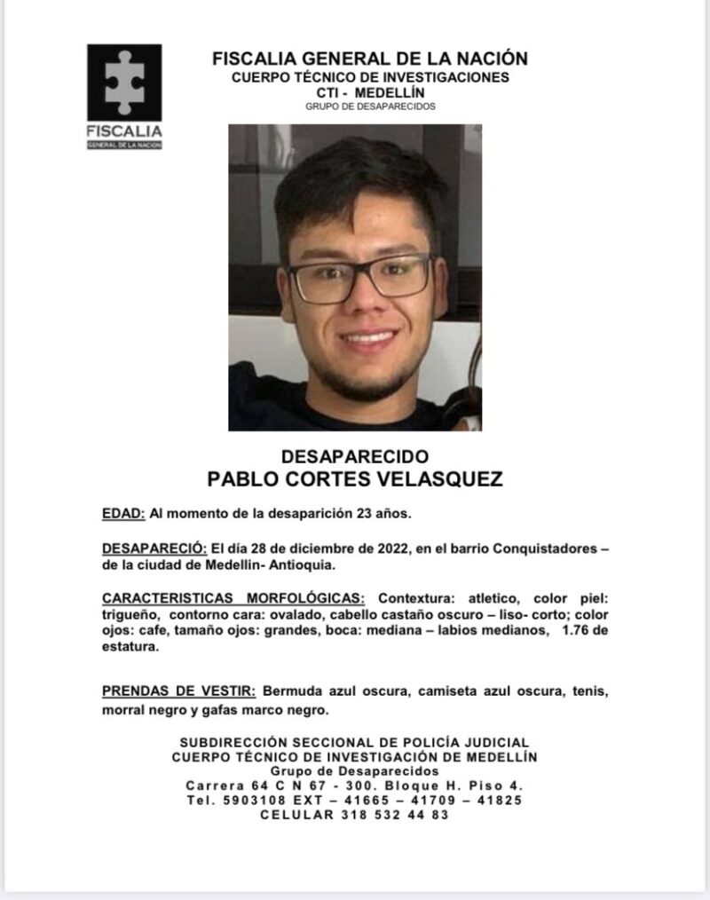 Ayude a localizar a Pablo Cortés Velásquez - Ruta Noticias